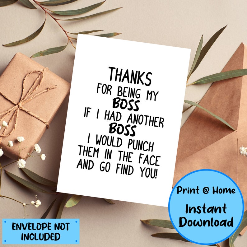 Thank You Boss Card Boss Card Printable Funny Downloadable | Etsy