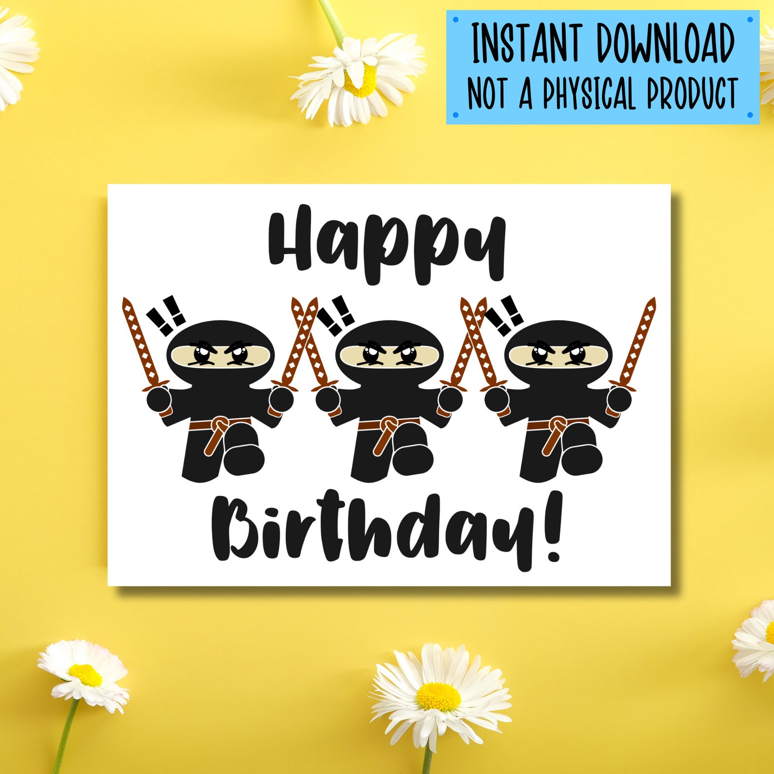 Printable Ninja Birthday Card, Ninja Birthday Card, Downloadable Ninja ...