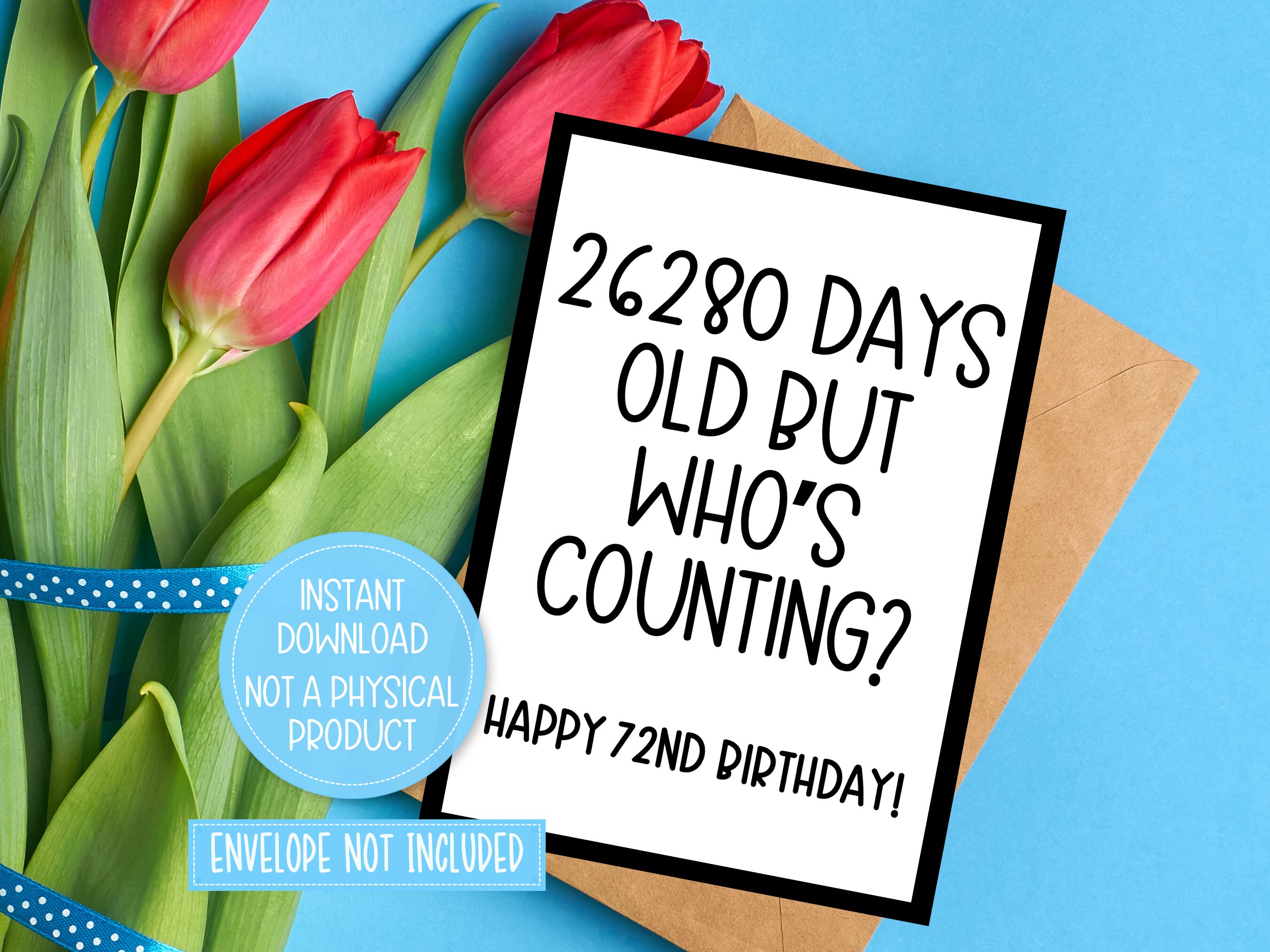 72th Birthday Card Printable, 72nd Birthday Card, 72 Year Old Birthday ...