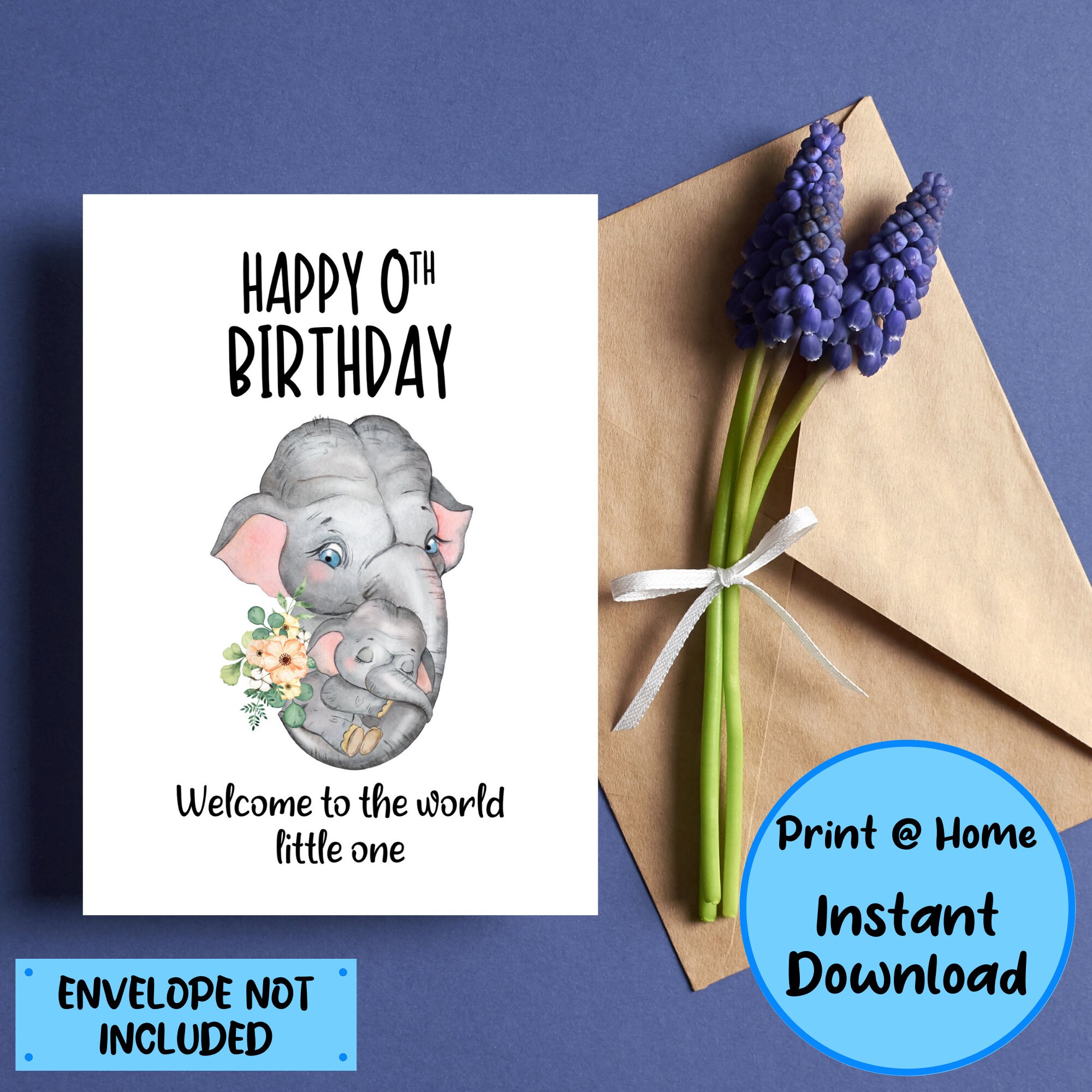 0th Birthday Cards Printable - New Born Baby Card, Digital Download for ...