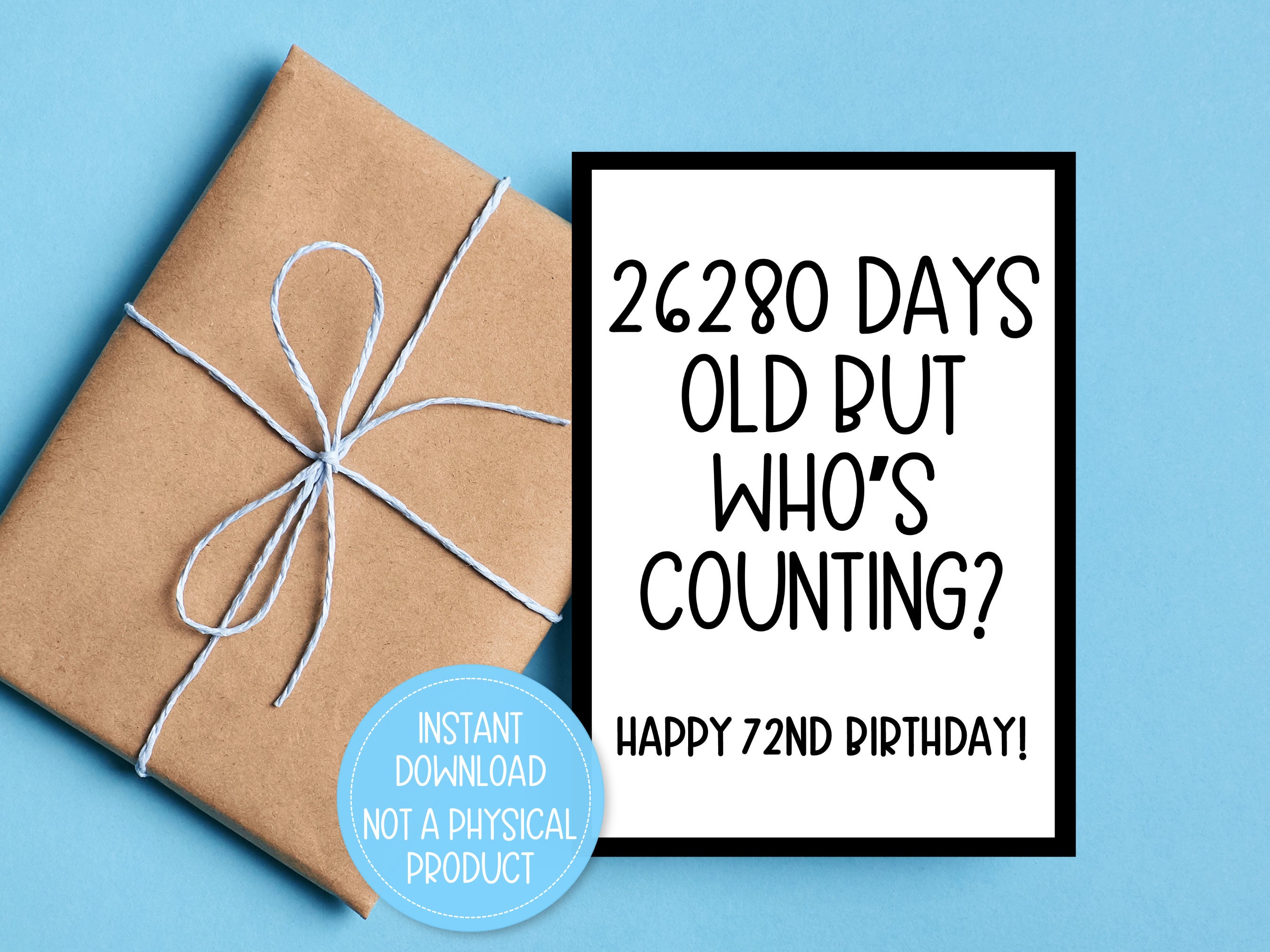 72th Birthday Card Printable, 72nd Birthday Card, 72 Year Old Birthday ...