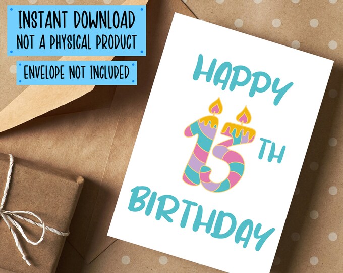 Light Blue 13th Birthday Card, Printable Birthday Card, 13th Birthday ...