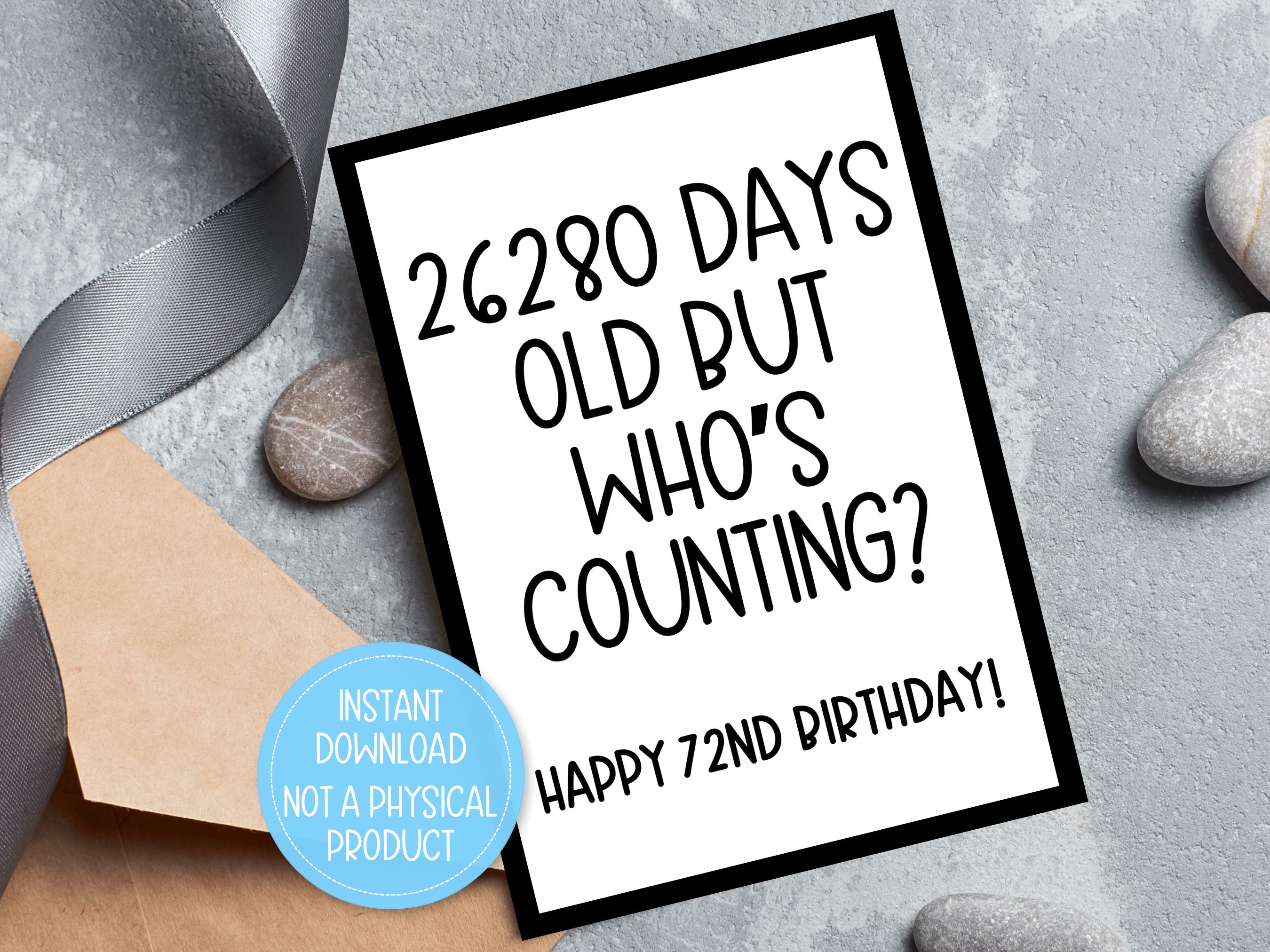 72th Birthday Card Printable, 72nd Birthday Card, 72 Year Old Birthday ...