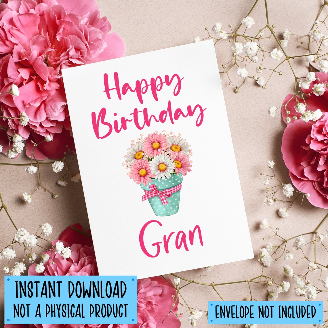 Gran Birthday Card Printable, Happy Birthday Gran Card, Downloadable ...
