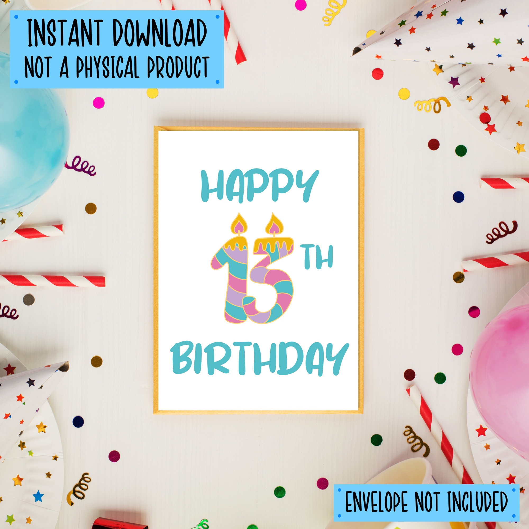 13th Birthday Card Printable, Downloadable 13th Birthday Card, 13th ...