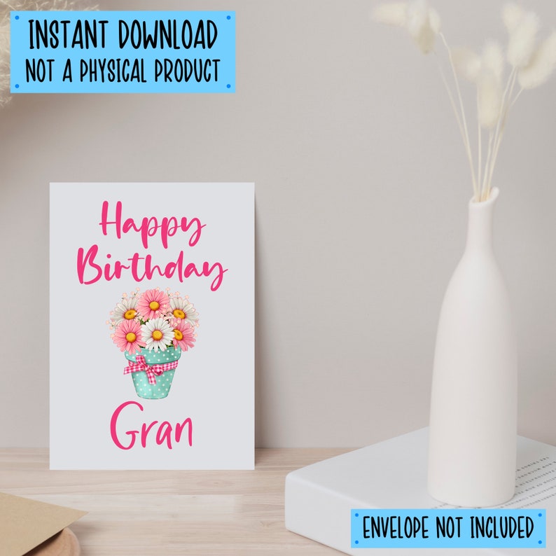 Gran Birthday Card Printable, Happy Birthday Gran Card, Downloadable ...