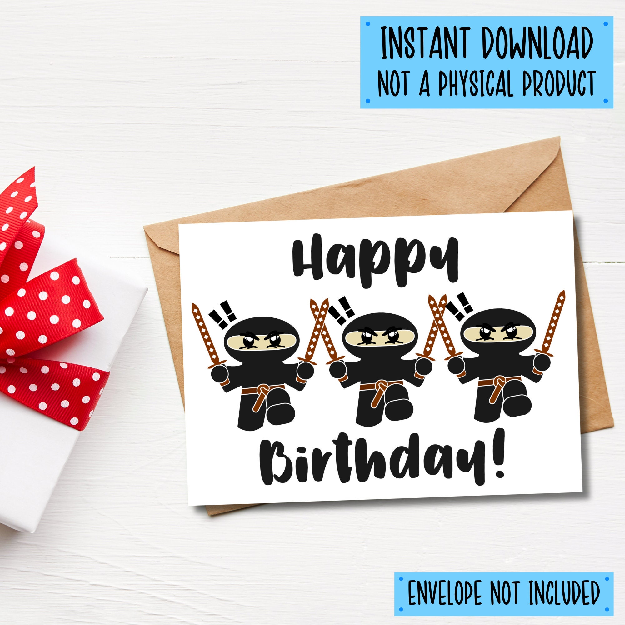 Printable Ninja Birthday Card, Ninja Birthday Card, Downloadable Ninja ...