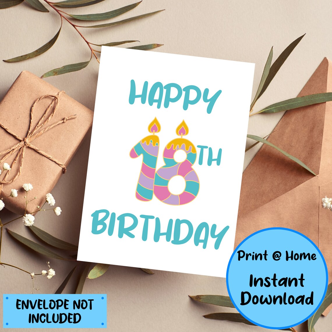 18th Birthday Card Printable - Downloadable 18th Birthday Card, 18th ...