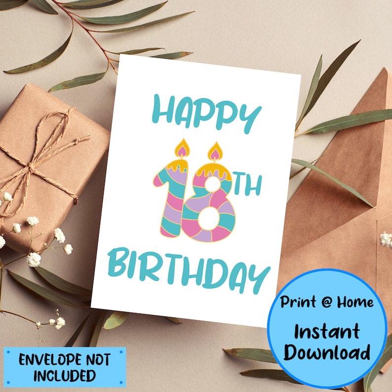 18th Birthday Card Printable - Downloadable 18th Birthday Card, 18th ...