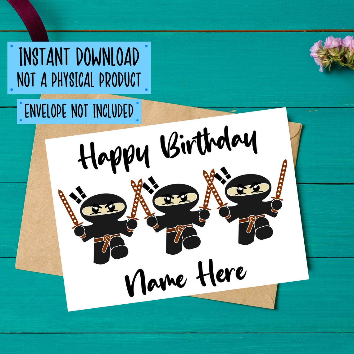 Printable Ninja Birthday Card Ninja Birthday Card - Etsy