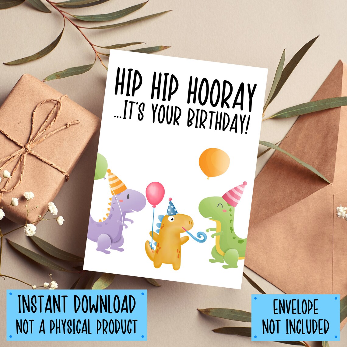 Dinosaur Birthday Card Printable Dinosaur Card Printable, Downloadable ...