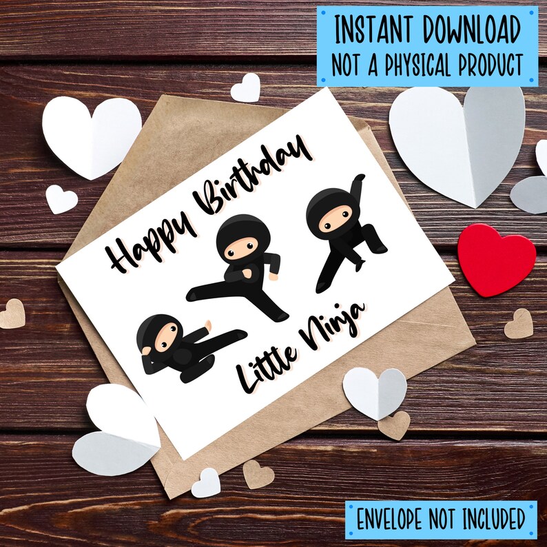 Printable Ninja Birthday Card Ninja Card, Downloadable Card, Instant ...