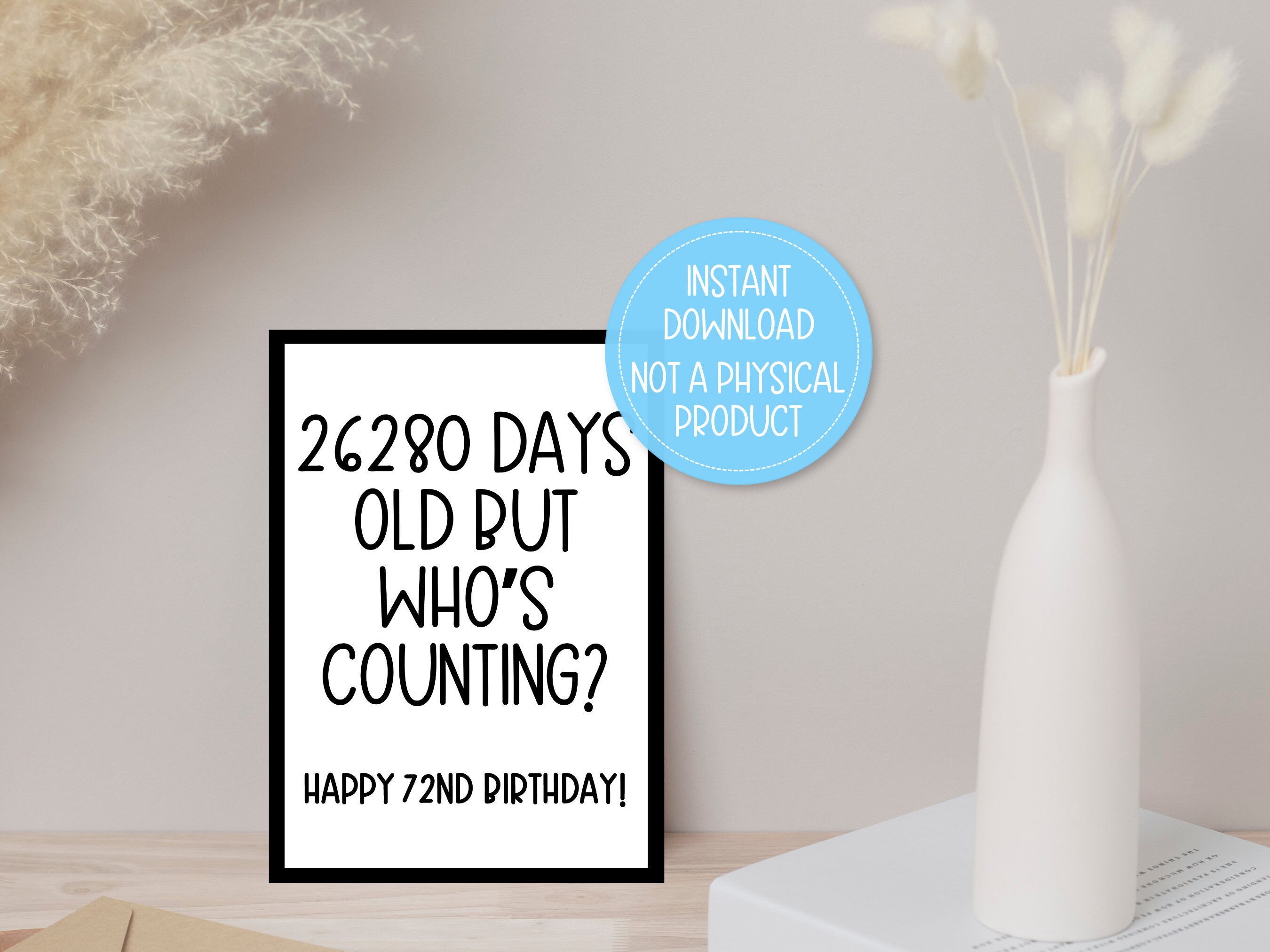 72th Birthday Card Printable, 72nd Birthday Card, 72 Year Old Birthday ...