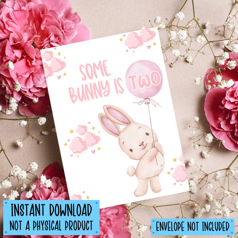 Some Bunny is Two Card Printable, 2nd Birthday Card, 2 Year Old ...