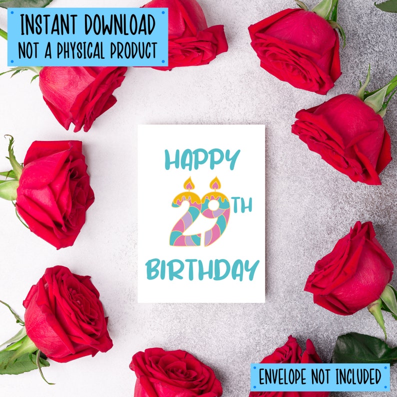 29th Birthday Card Printable Downloadable 29th Birthday Card - Etsy