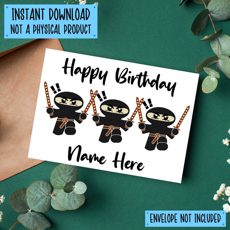 Printable Ninja Birthday Card Ninja Birthday Card - Etsy