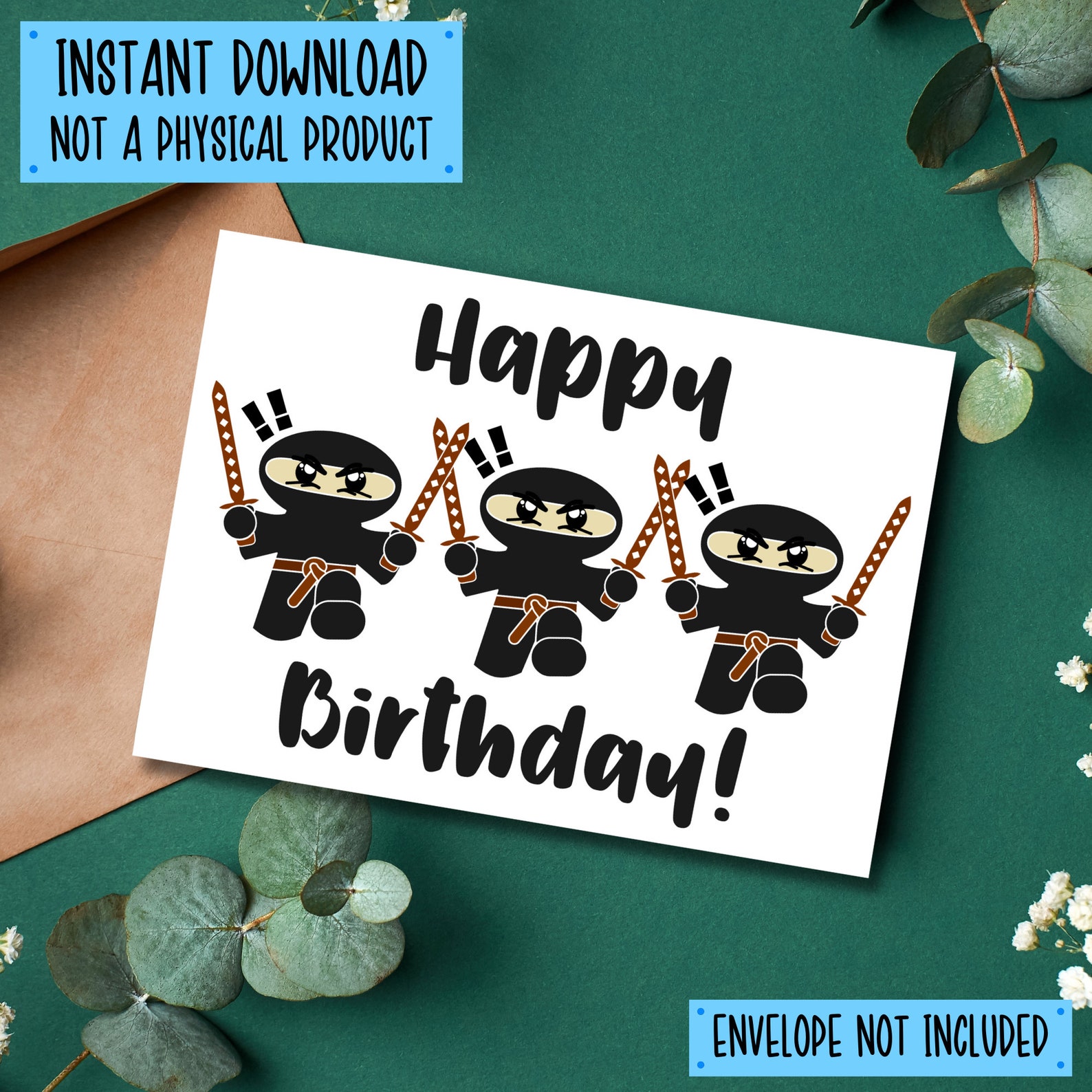 Printable Ninja Birthday Card, Ninja Birthday Card, Downloadable Ninja ...