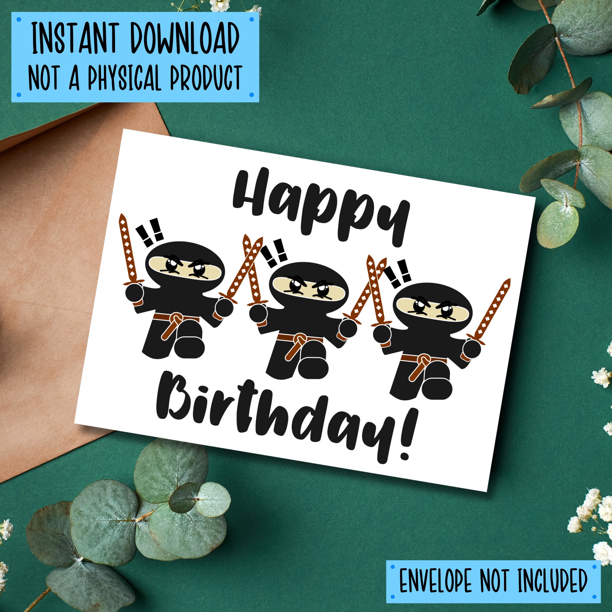 Printable Ninja Birthday Card, Ninja Birthday Card, Downloadable Ninja ...
