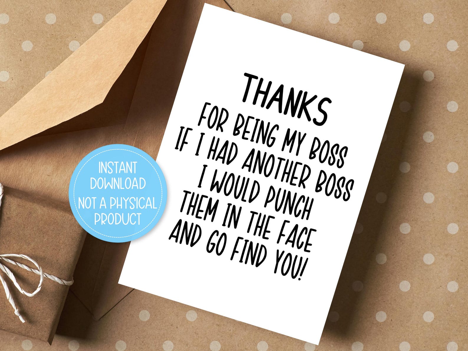 Thank You Boss Card - Boss Card Printable, Funny Downloadable Boss Card ...