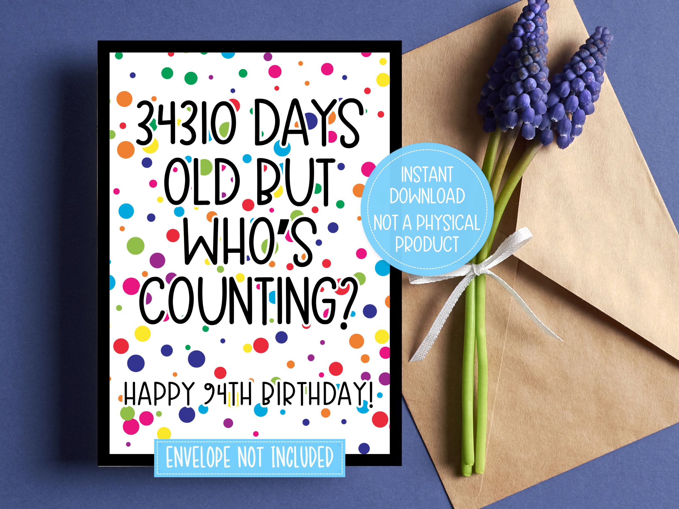 94th Birthday Card Printable, Happy 94th Birthday Card, 94 Year Old ...