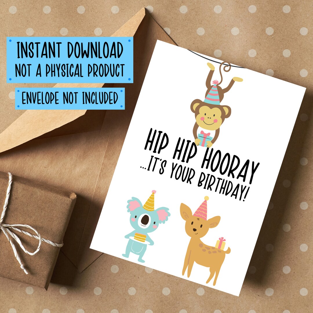 Cute Animal Birthday Card Printable, Kids Birthday Cards Printable ...