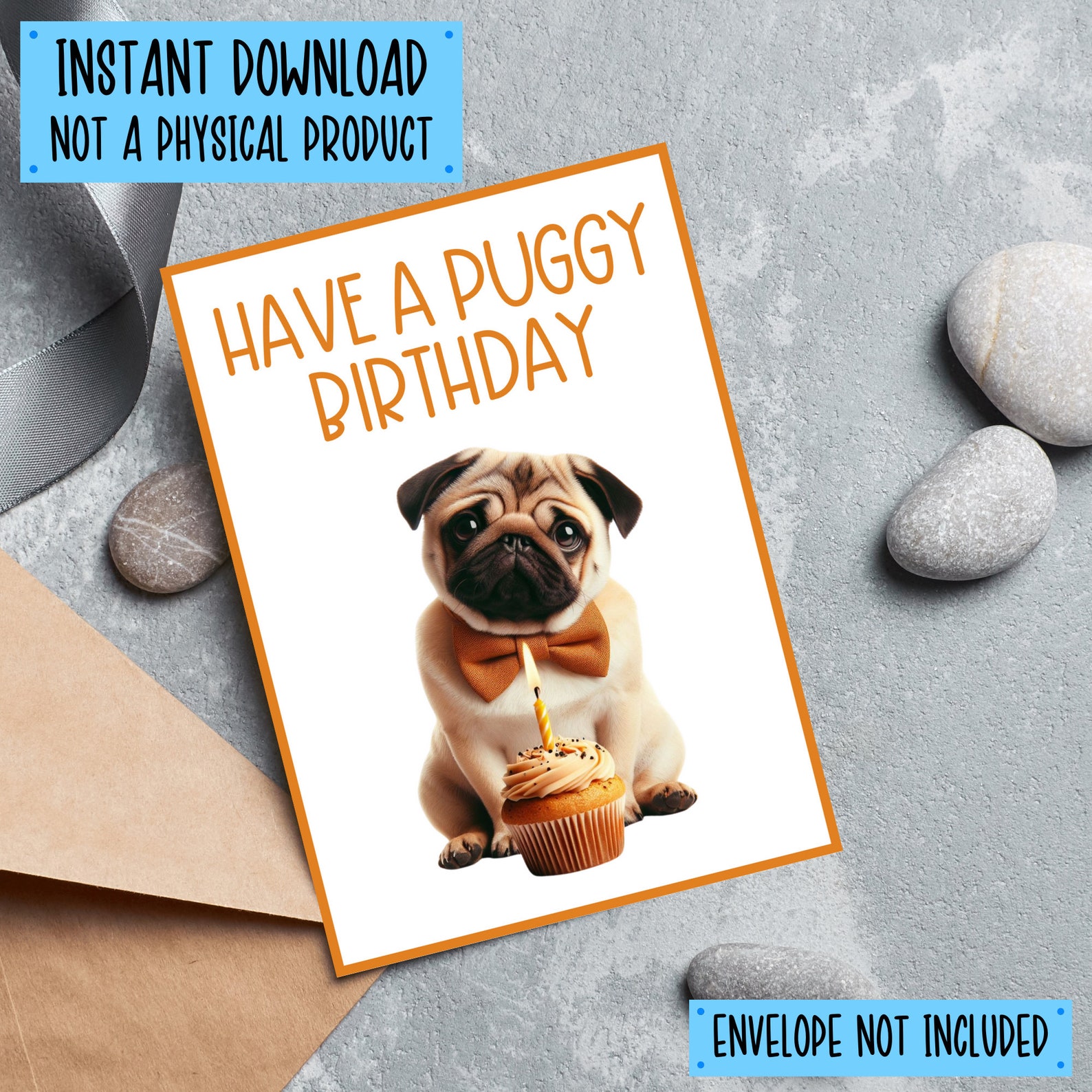 Pug Birthday Card Printable, Pug Card, Pug Dad Gift, Dog Lover ...