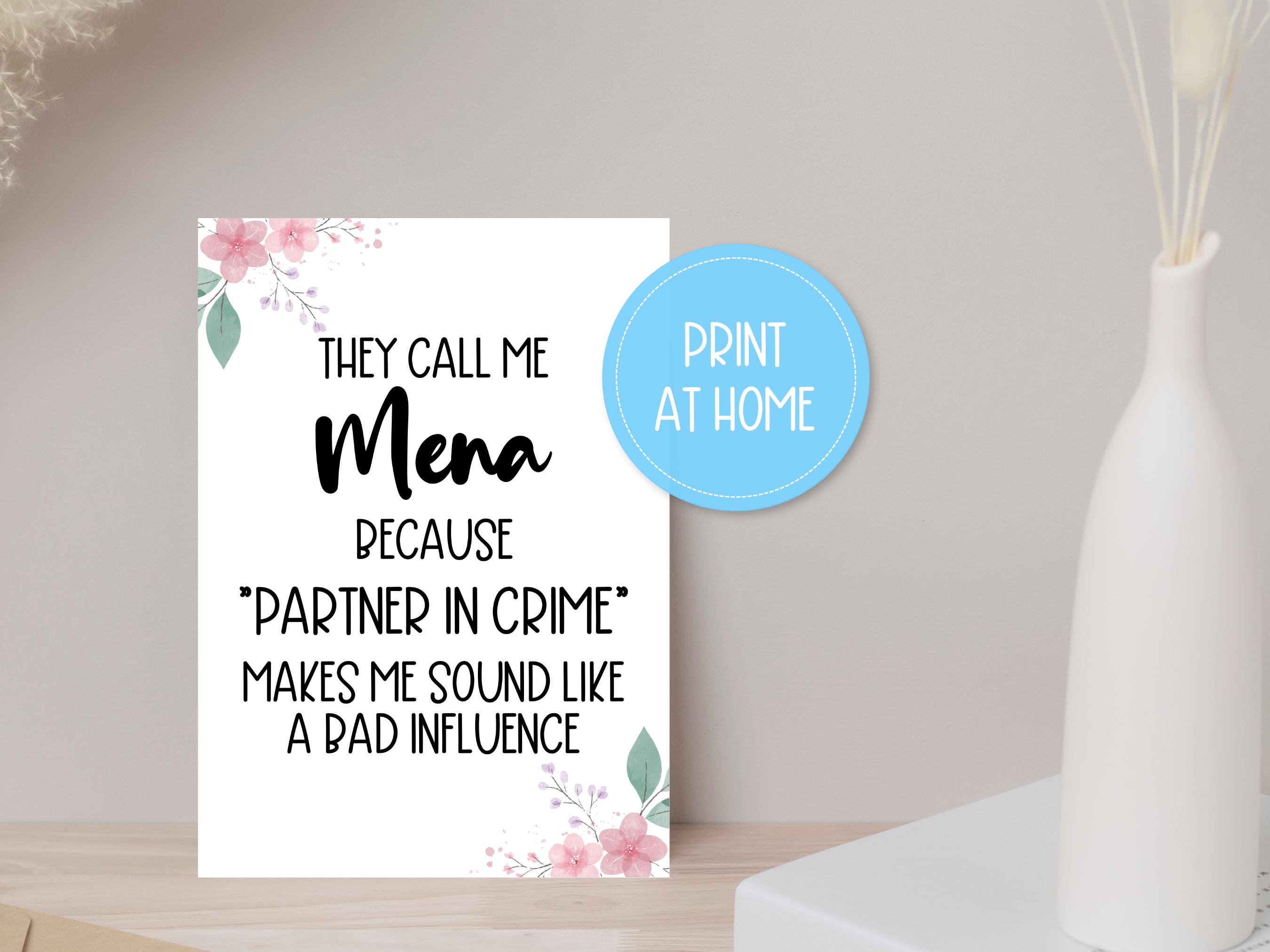 Mena Printable Card, Printable Card for Mena, Funny Mena Card, Mena ...