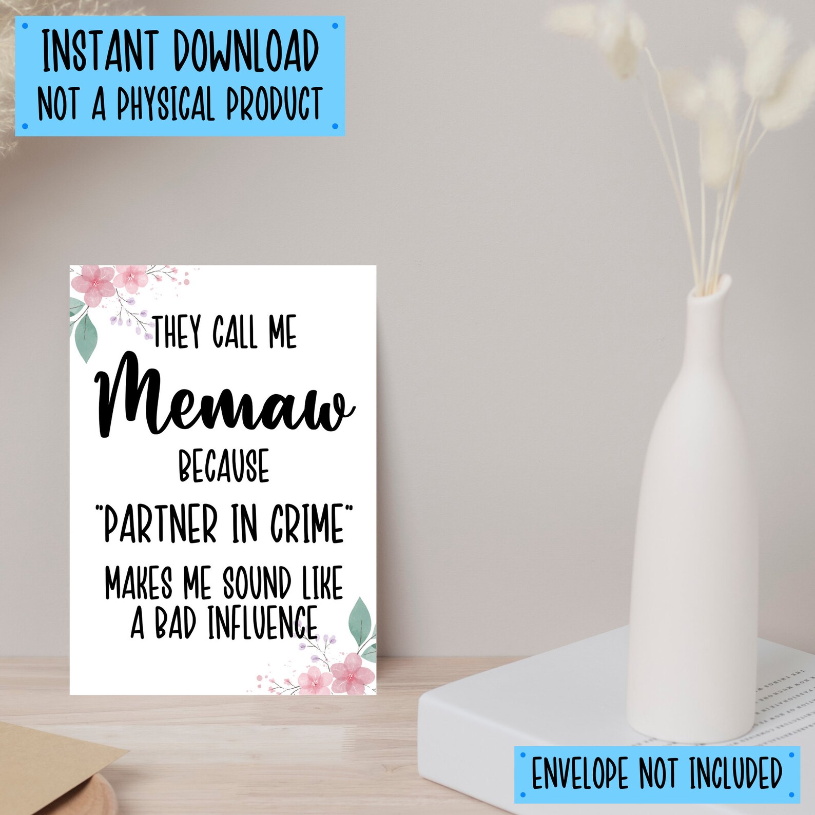 Memaw Printable Card, Printable Card for Memaw, Funny Memaw Card, Memaw ...