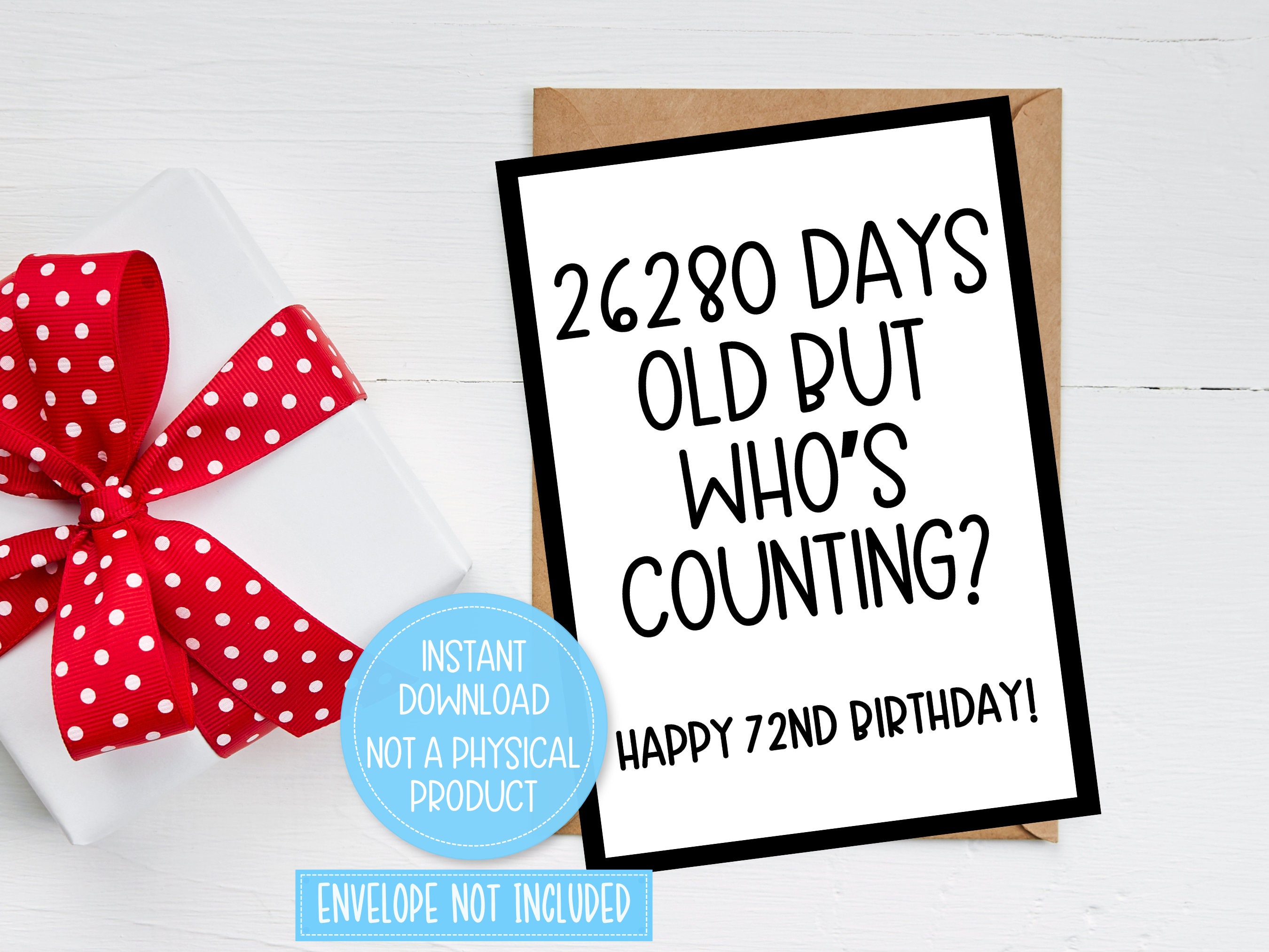 72th Birthday Card Printable, 72nd Birthday Card, 72 Year Old Birthday ...