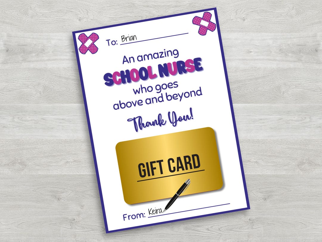 School Nurse Gift Card Holder Printable, School Nurse Gift, Nurse ...