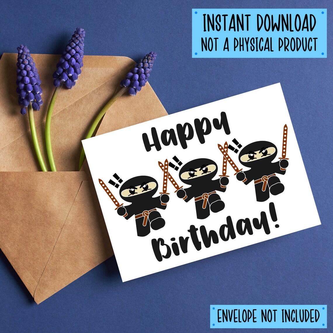 Printable Ninja Birthday Card, Ninja Birthday Card, Downloadable Ninja ...