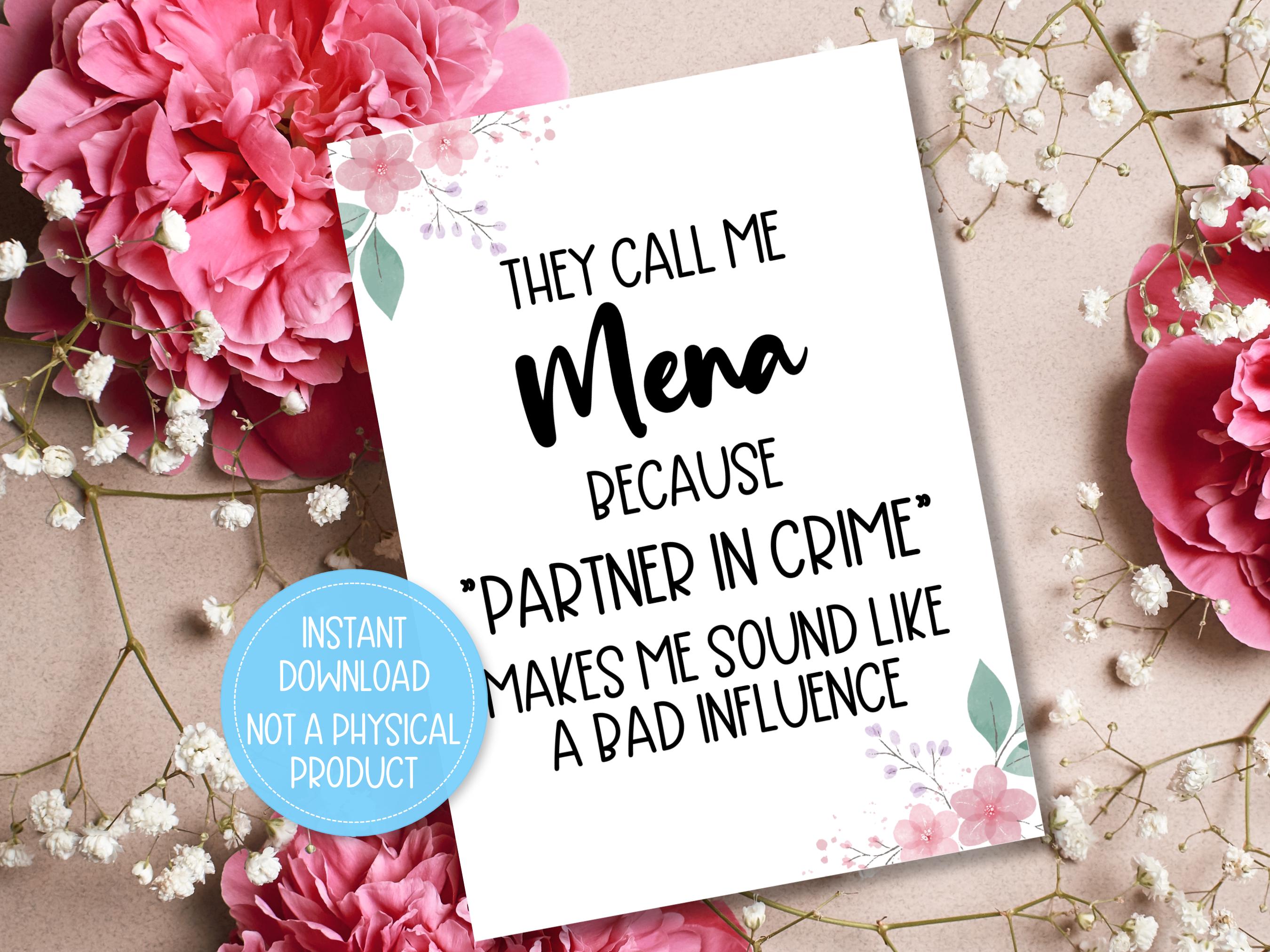 Mena Printable Card, Printable Card for Mena, Funny Mena Card, Mena ...