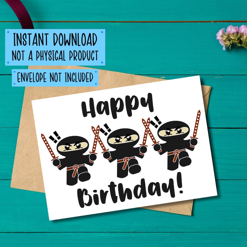 Printable Ninja Birthday Card, Ninja Birthday Card, Downloadable Ninja ...