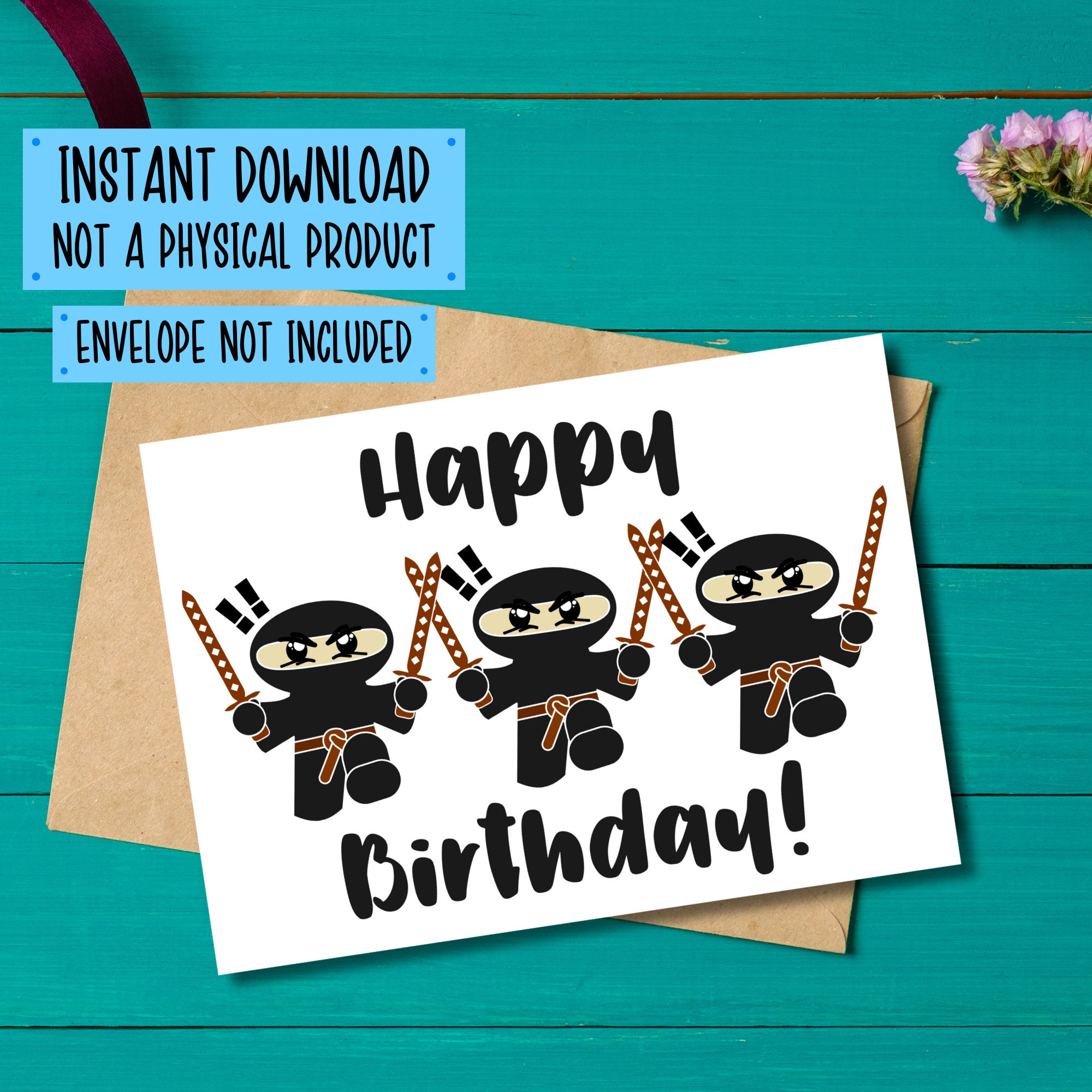 Printable Ninja Birthday Card, Ninja Birthday Card, Downloadable Ninja ...