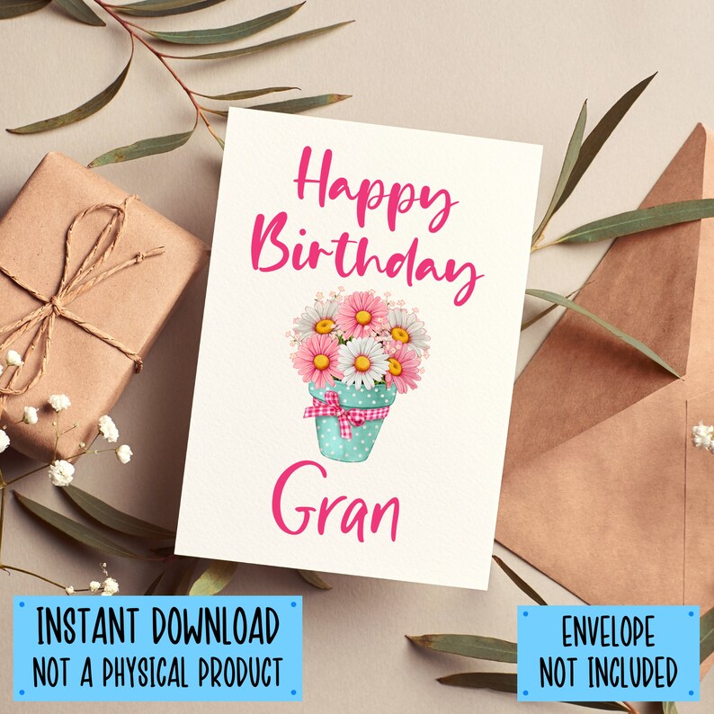 Gran Birthday Card Printable, Happy Birthday Gran Card, Downloadable ...