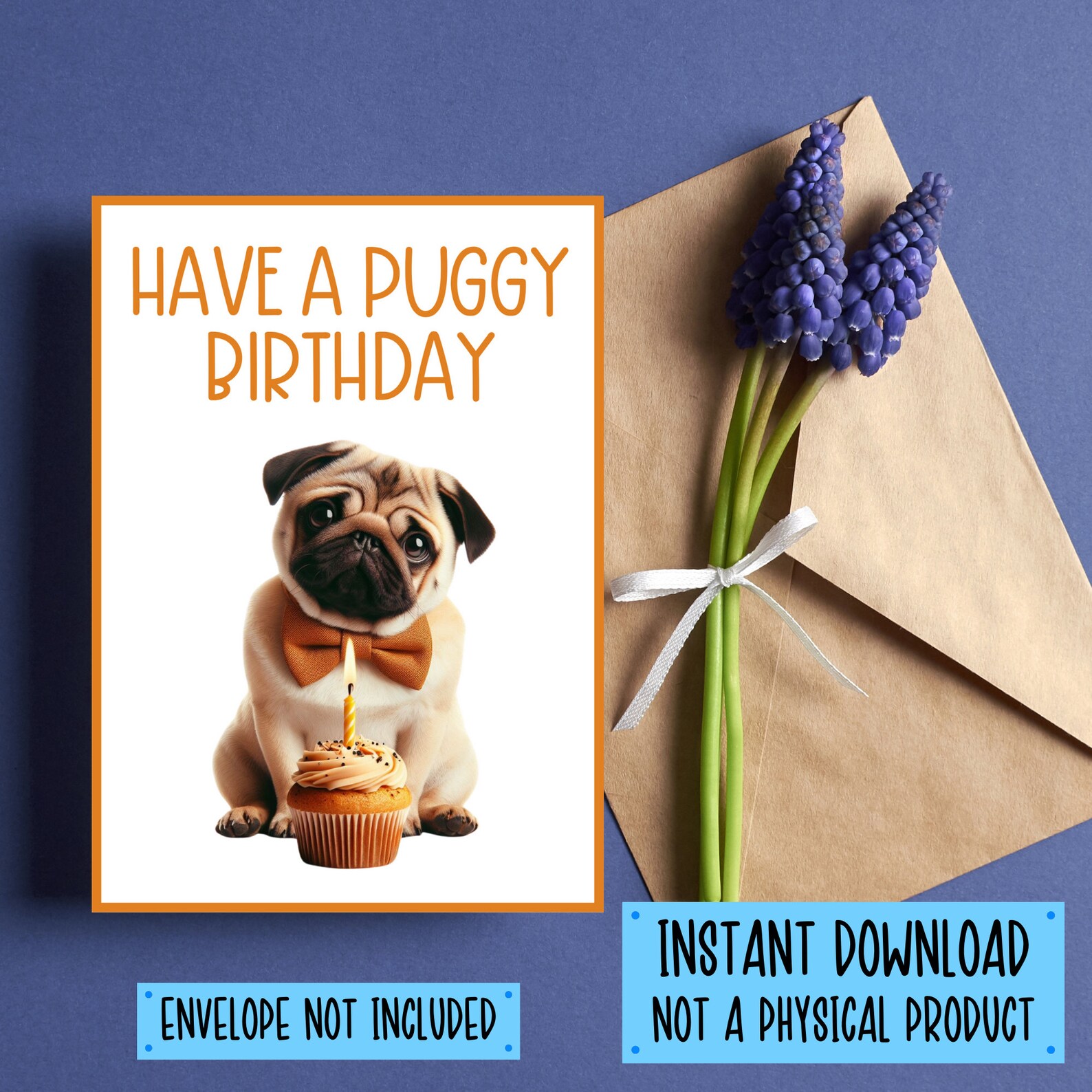 Pug Birthday Card Printable, Pug Card, Pug Dad Gift, Dog Lover ...