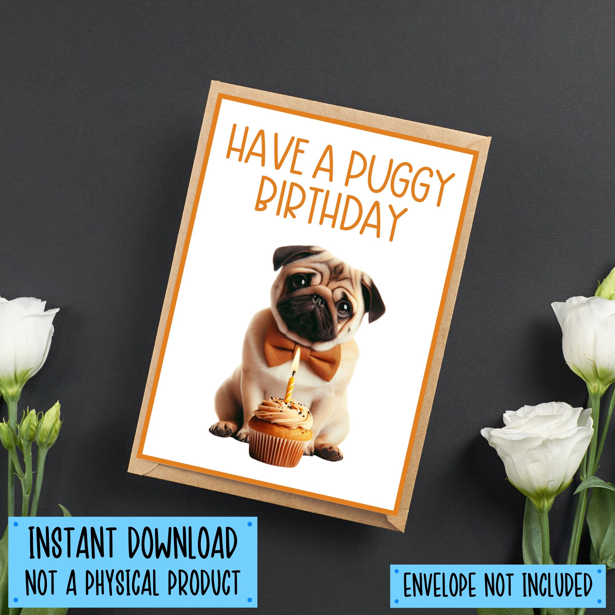 Pug Birthday Card Printable, Pug Card, Pug Dad Gift, Dog Lover ...