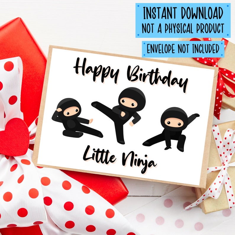 Printable Ninja Birthday Card - Ninja Card, Downloadable Card, Instant ...