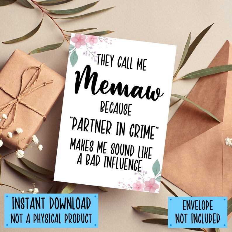 Memaw Printable Card, Printable Card for Memaw, Funny Memaw Card, Memaw ...