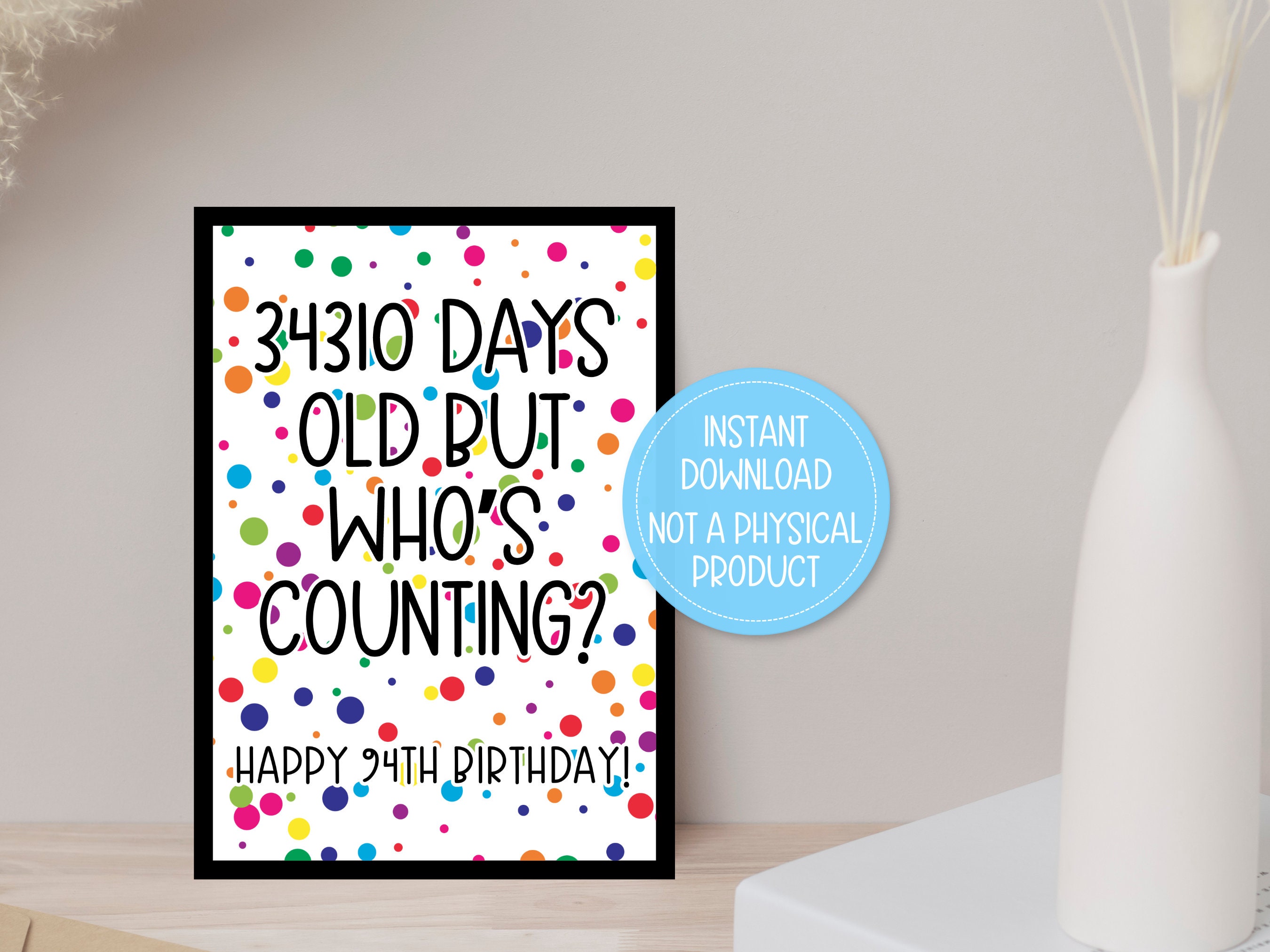 94th Birthday Card Printable, Happy 94th Birthday Card, 94 Year Old ...