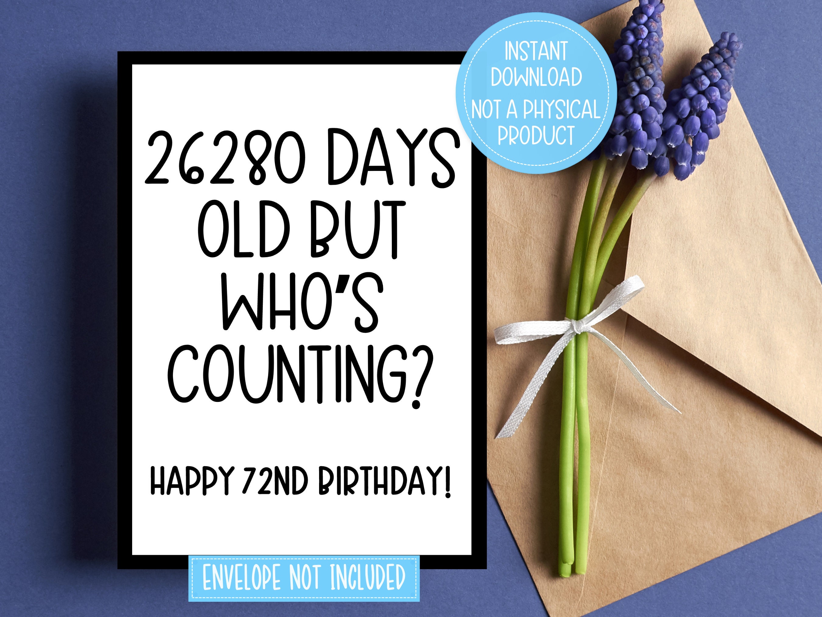 72th Birthday Card Printable, 72nd Birthday Card, 72 Year Old Birthday ...