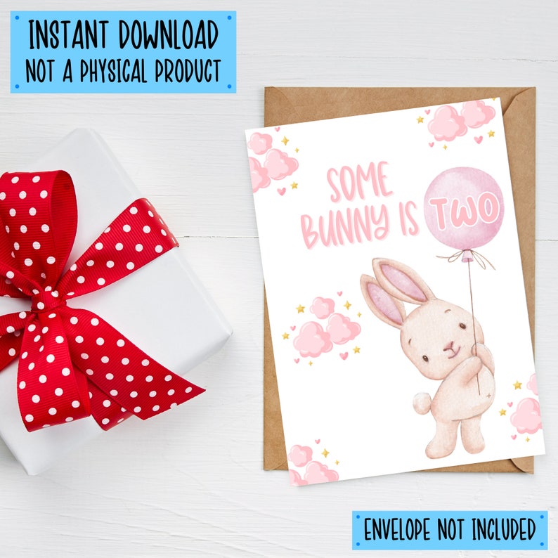 Some Bunny is Two Card Printable, 2nd Birthday Card, 2 Year Old ...