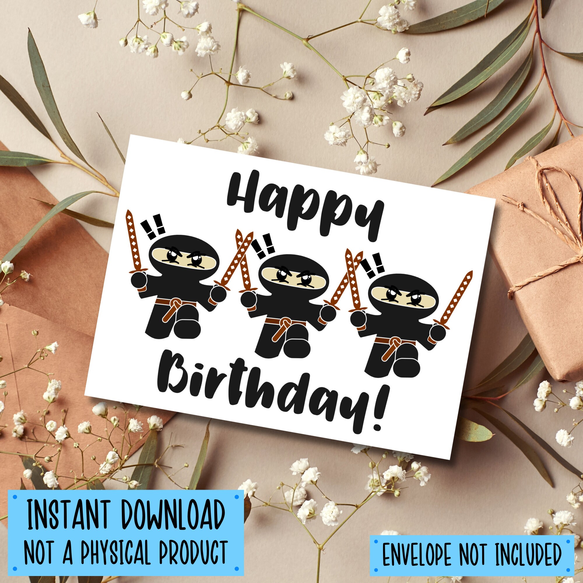 Printable Ninja Birthday Card, Ninja Birthday Card, Downloadable Ninja ...