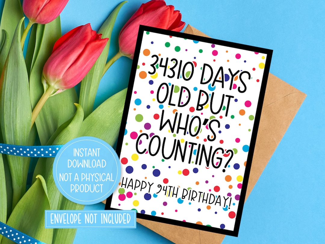 94th Birthday Card Printable, Happy 94th Birthday Card, 94 Year Old ...