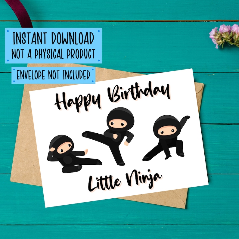Printable Ninja Birthday Card - Ninja Card, Downloadable Card, Instant ...