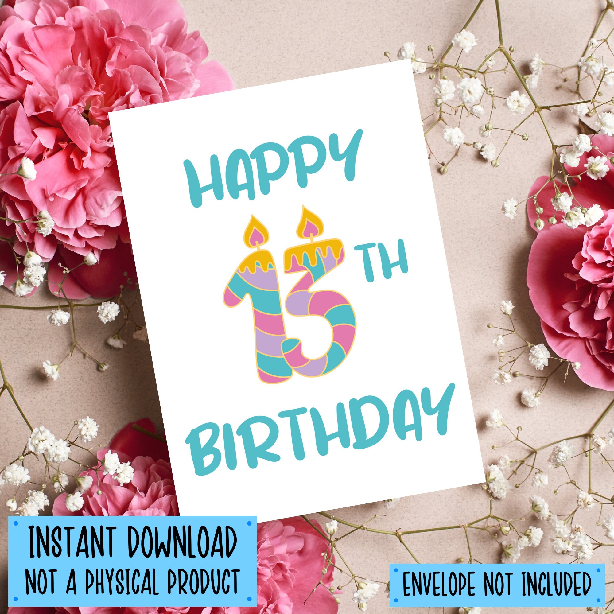 13th Birthday Card Printable, Downloadable 13th Birthday Card, 13th ...