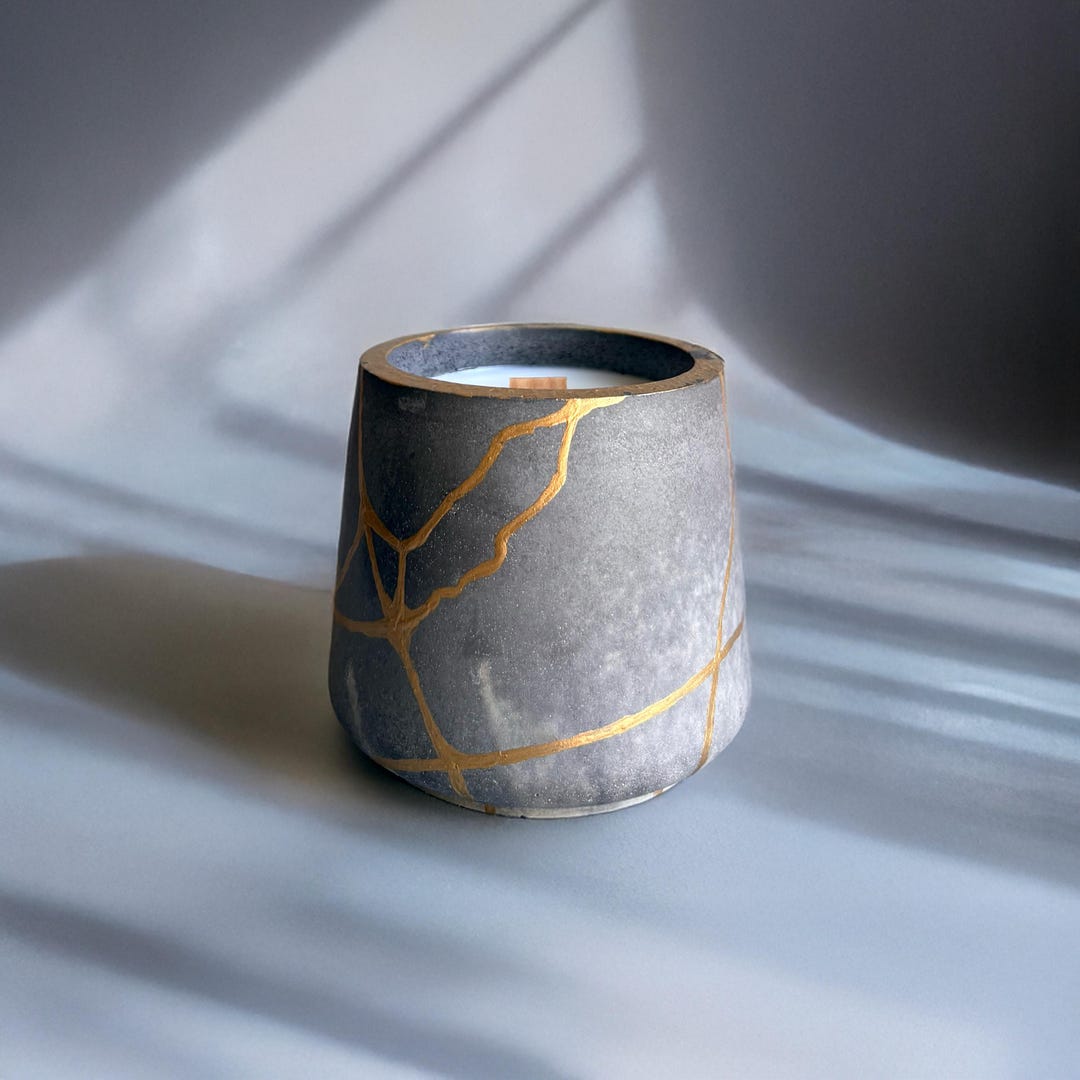 Sakura Candle // Cherry Blossom + Tonka Bean | Kintsugi-inspired Cement ...