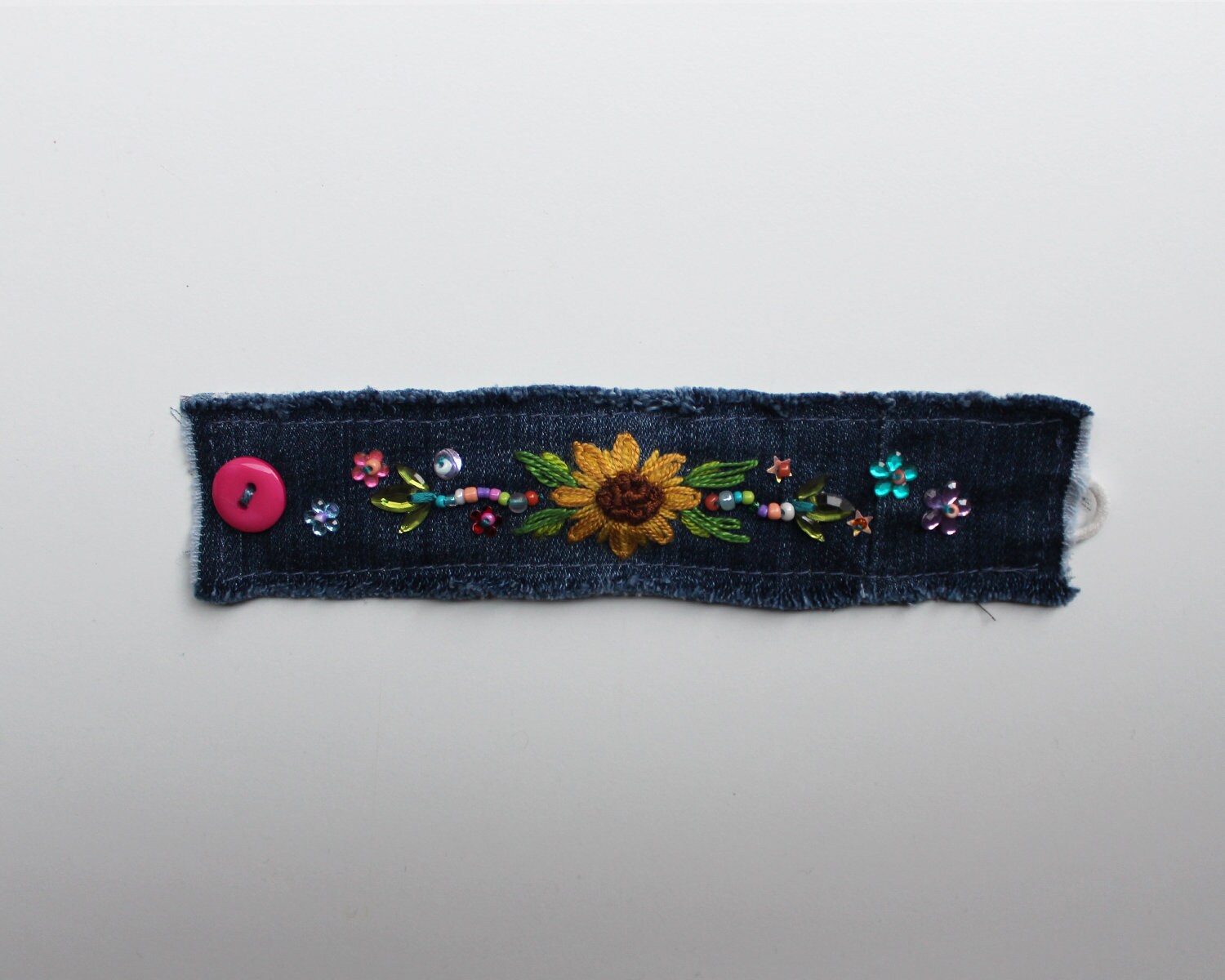 Embroidered Boho Fabric Cuff Bracelet Upcycled Hand Sewed Unique Wrap ...