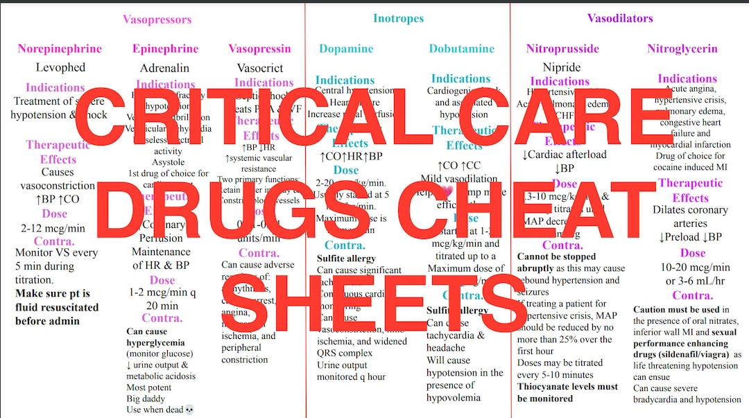 Critical Care Medication Charts - Etsy