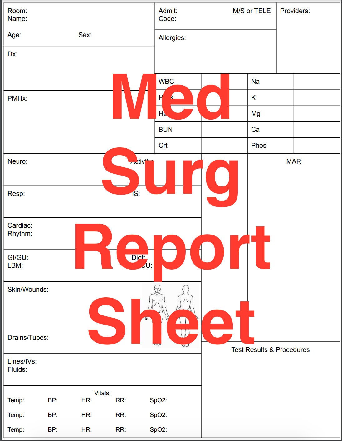 Medical Surgical Report Sheet - Etsy